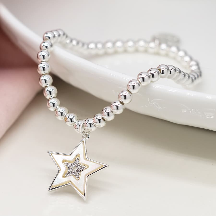 Silver plated and shell star bracelet with crystal centre – The Hen ...